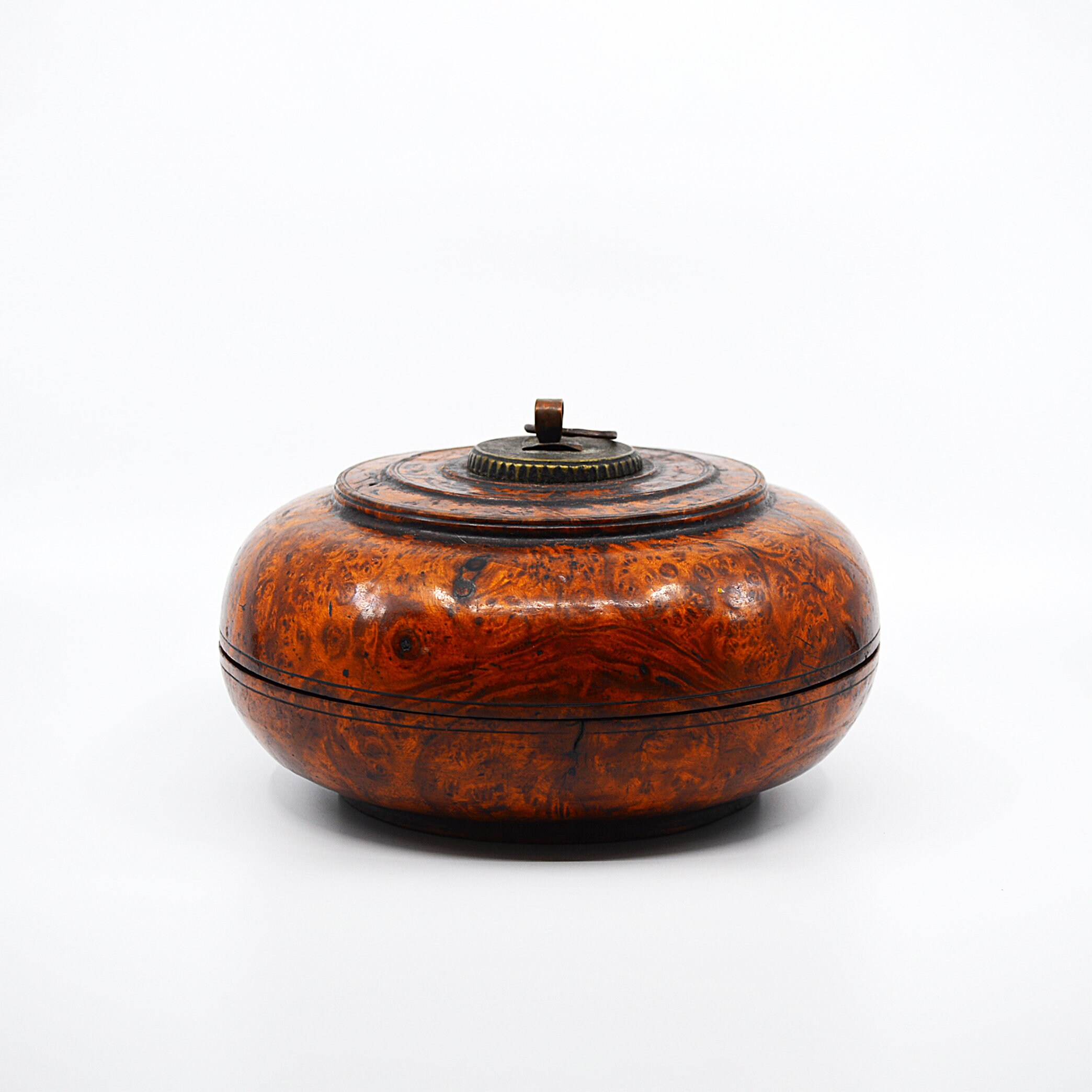 Antique Tibetan Burl Wood Tsampa Bowl With Lid and Copper and Brass ...
