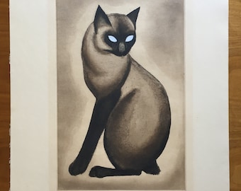 Original Etching of a Sitting Cat - Etsy