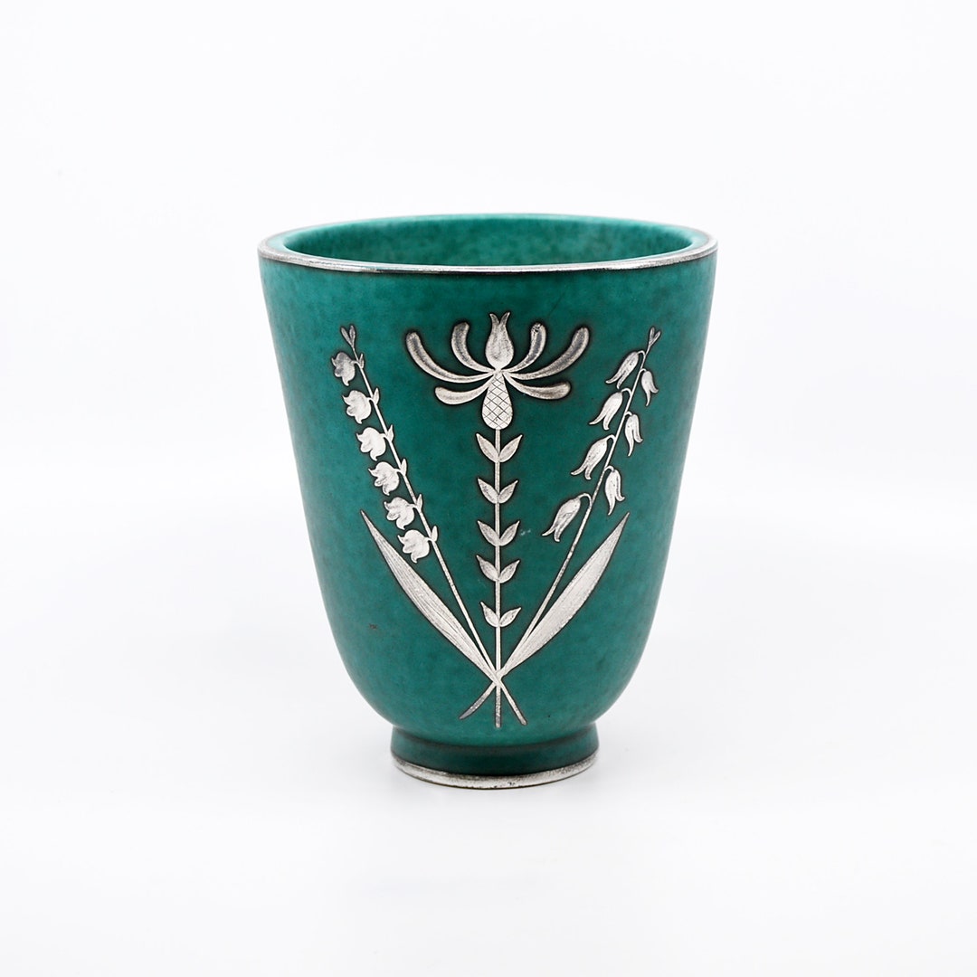 1960s Gustavsberg Argenta Silver Overlay Vase With Columbines and ...