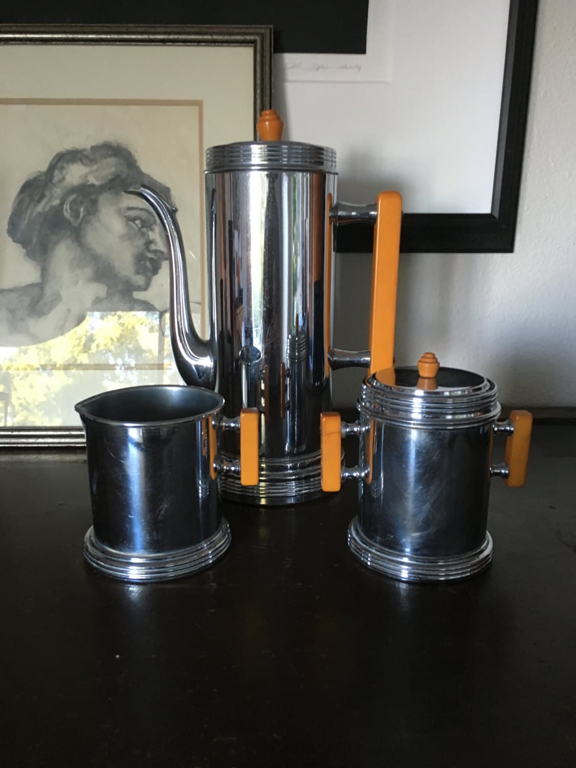 Machine Age Chrome and Bakelite Coffee, Cream and Sugar Set - Etsy
