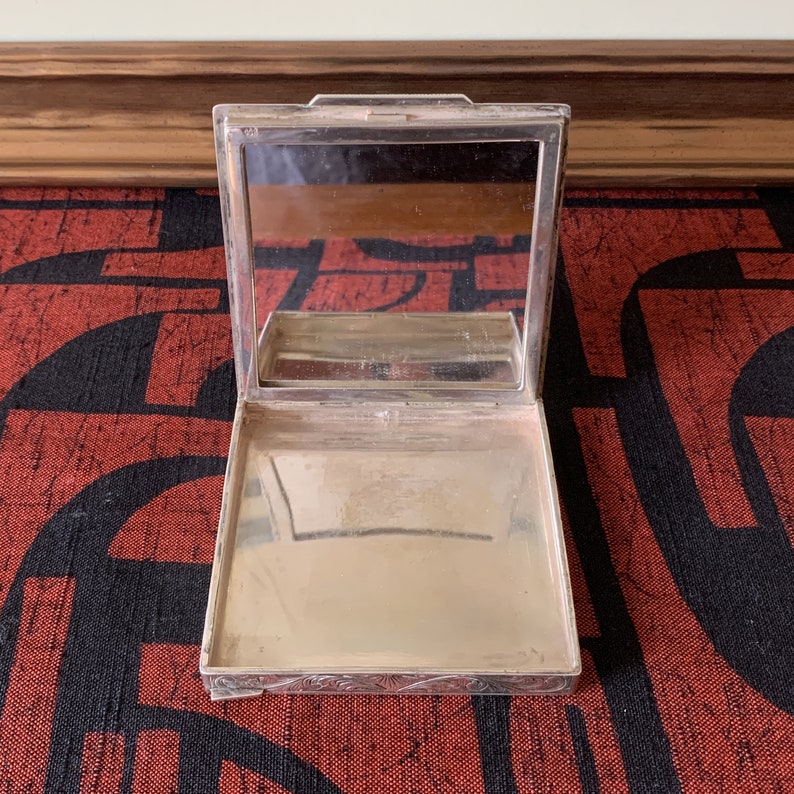 Antique European Sterling Engraved Mirror Compact With Open Work Detail ...