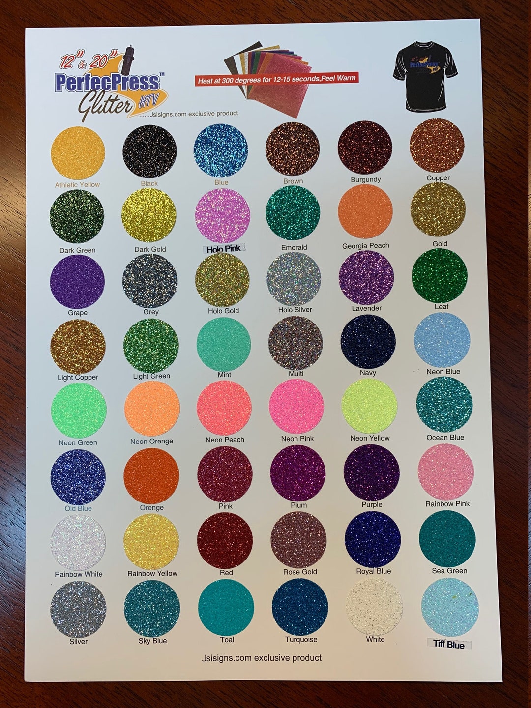 HTV Glitter COLOR CHART "perfecpress Brand" - This is Not Sheets of ...