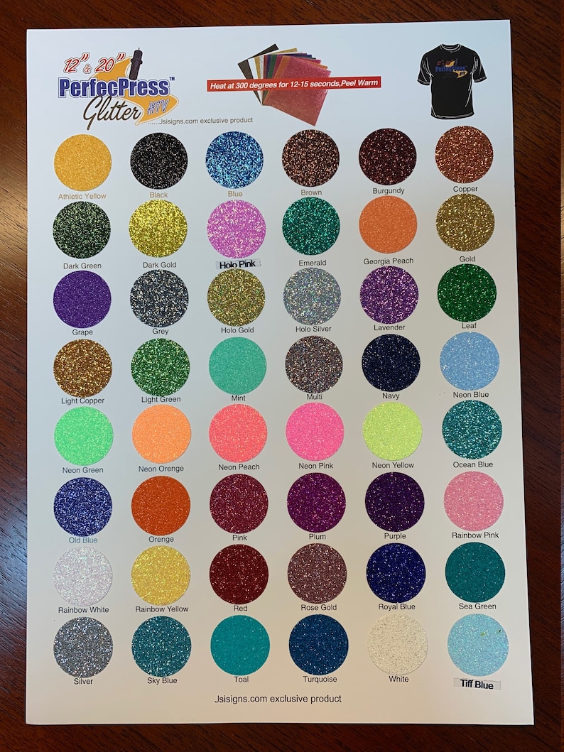 HTV Glitter COLOR CHART "perfecpress Brand" - This is Not Sheets of ...