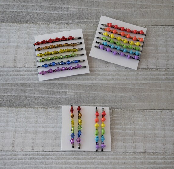 Rainbow beaded bobby pin sets beaded hair pin hair pin | Etsy