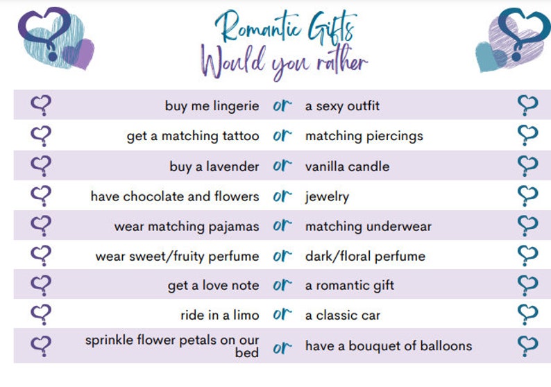 Sexy Would You Rather Questions For Couples Etsy