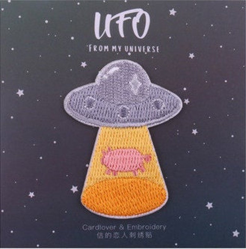 UFO Alien Spaceship With Light Beam Embroidered Stick on Patch Iron on Applique Sew on Patch - Etsy