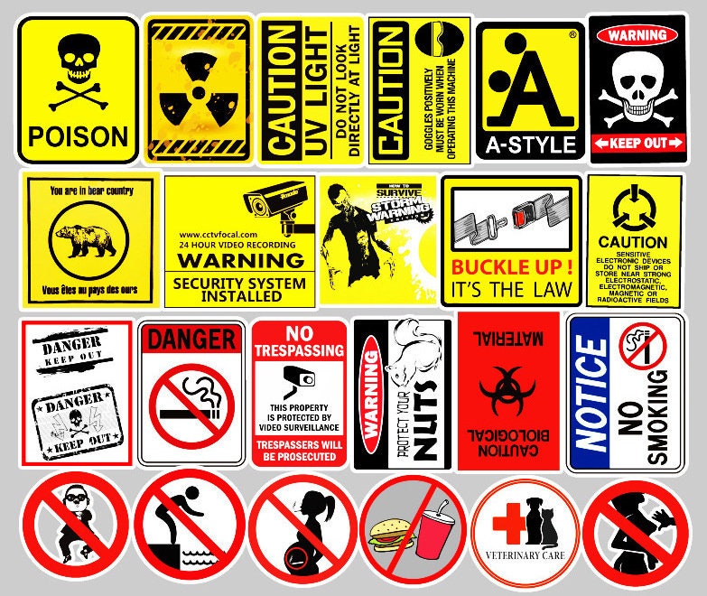 50 PCS Funny Caution, Warning, Danger Sign Stickers Waterproof Stickers ...
