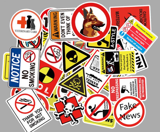 50 PCS Funny Caution, Warning, Danger Sign Stickers Waterproof Stickers ...