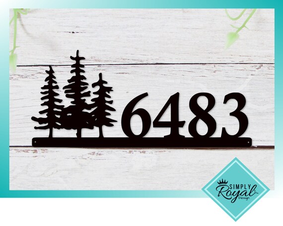 House Numbers Sign With Modern Pine Trees Outdoor Rustic - Etsy