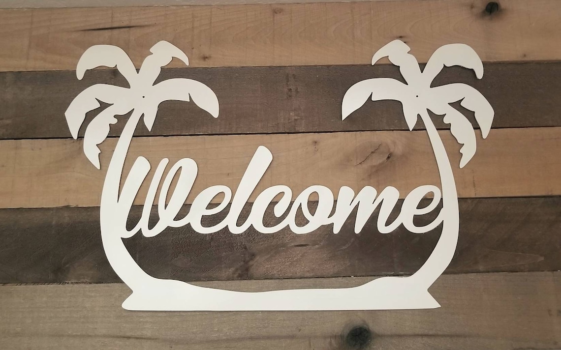 Palm Tree Welcome Sign Front Door Hanger Entryway Sign | Etsy