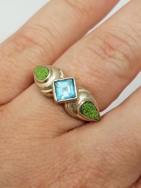 Blue Topaz & Gaspeite Ring Size 7.75/Sterling Silver/… - Gem