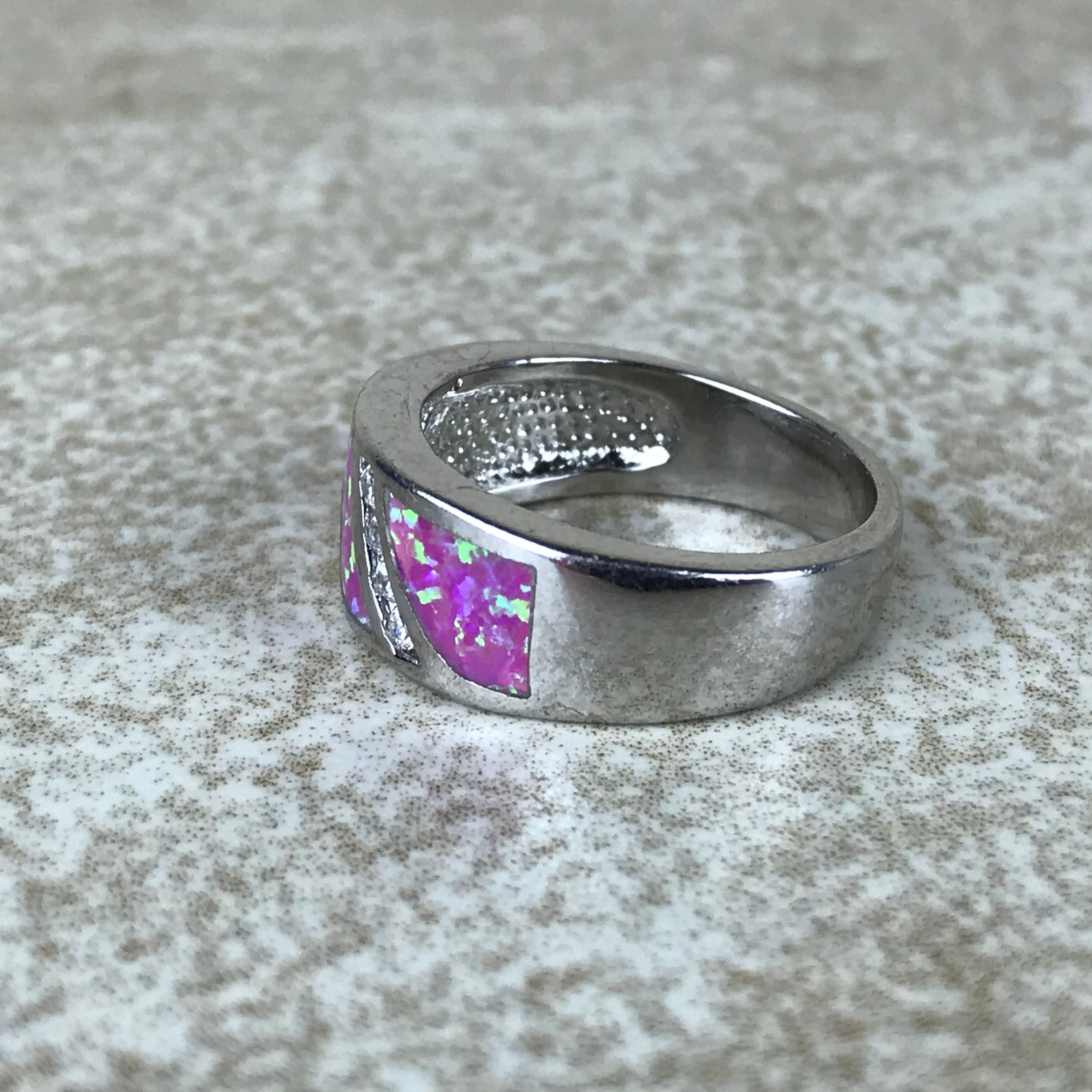 Pink Fire Opal Ring Size 7/Sterling Silver/Abstract Opal/Wide | Etsy