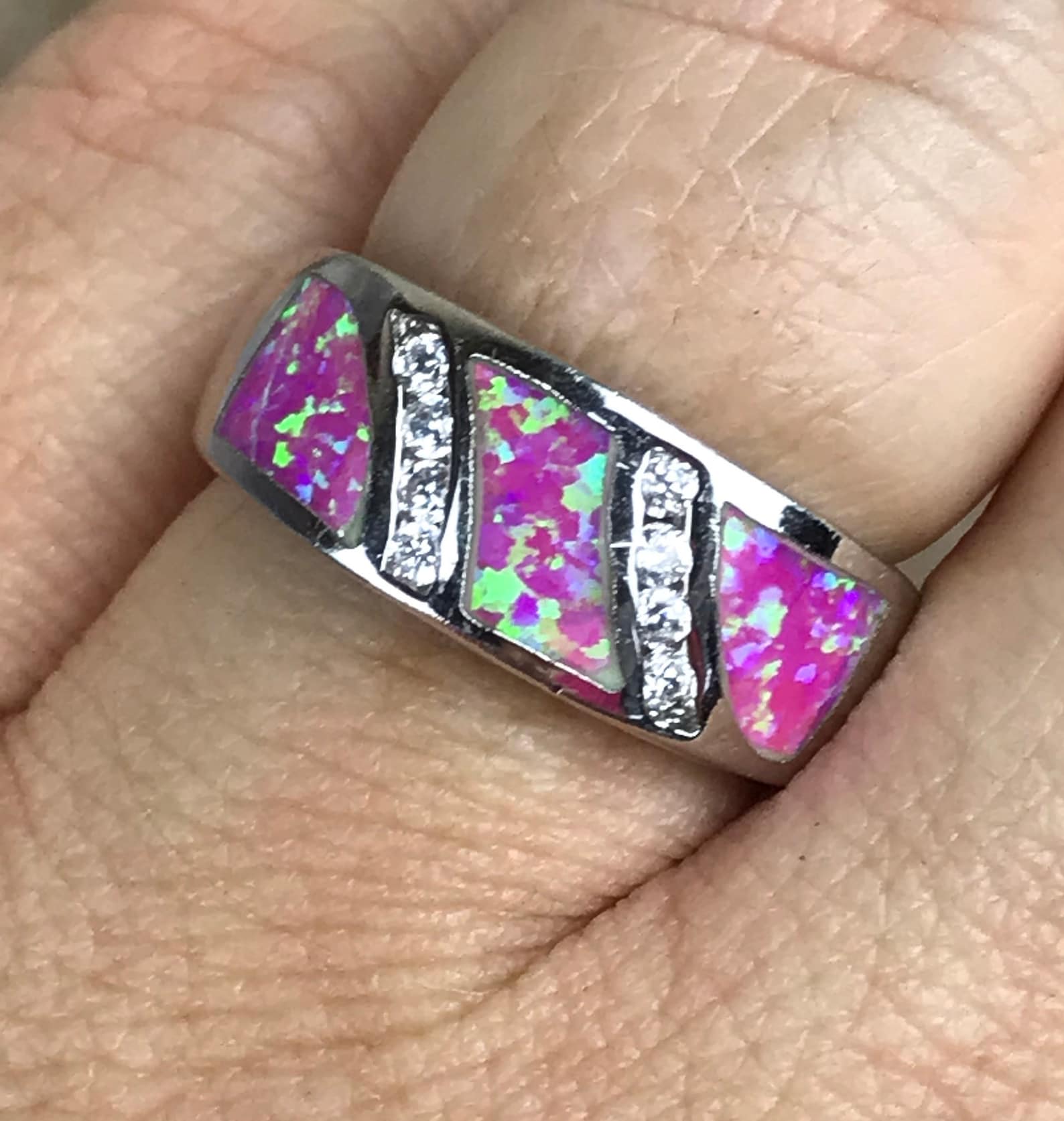 Pink Fire Opal Ring Size 7/Sterling Silver/Abstract Opal/Wide | Etsy