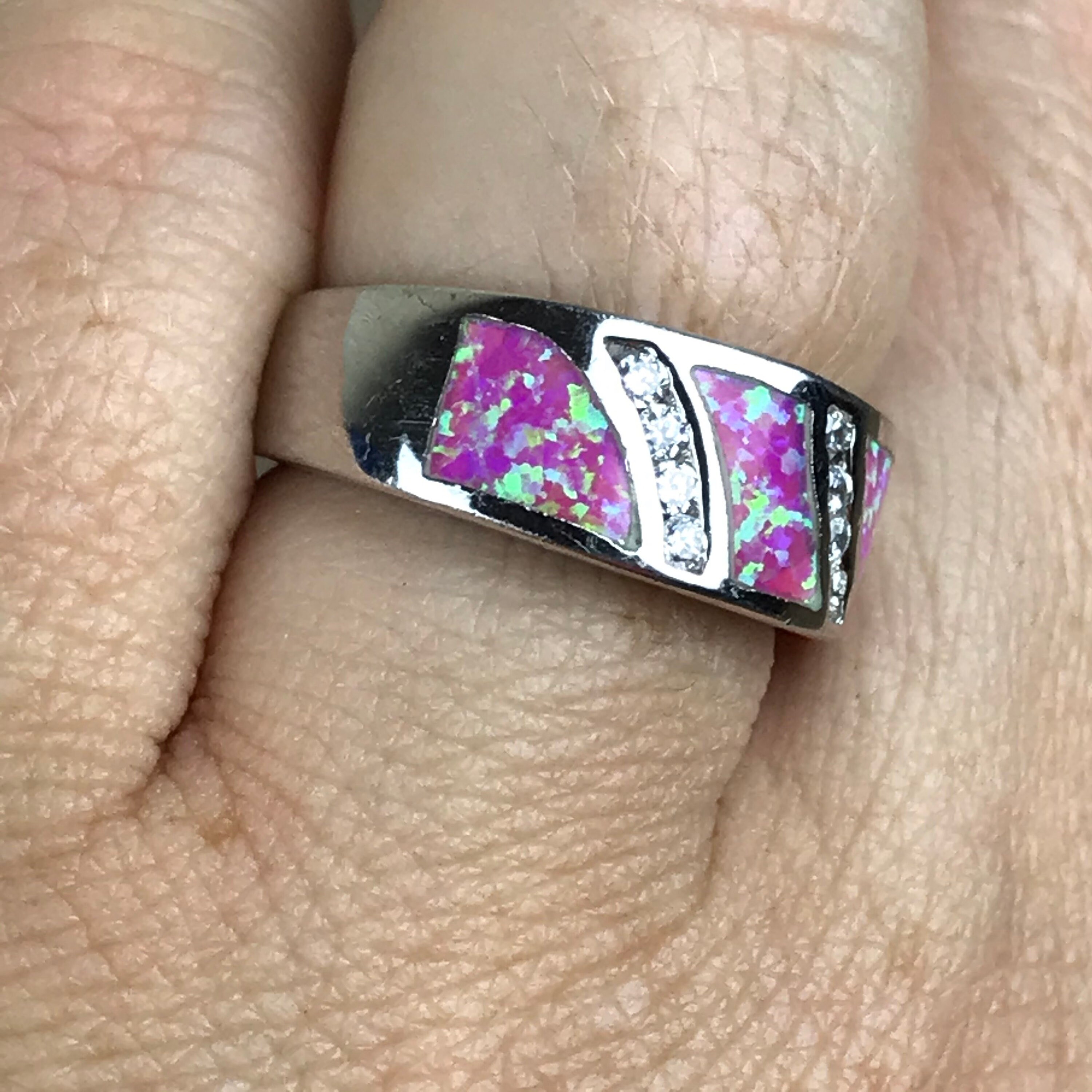 Pink Fire Opal Ring Size 7/Sterling Silver/Abstract Opal/Wide | Etsy