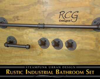 Industrial Bathroom Pipe Set B 2 Towel Racks Hook Toilet | Etsy