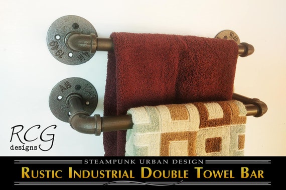The Eugene JR Double Towel Rack Urban Rustic Shelving - Etsy