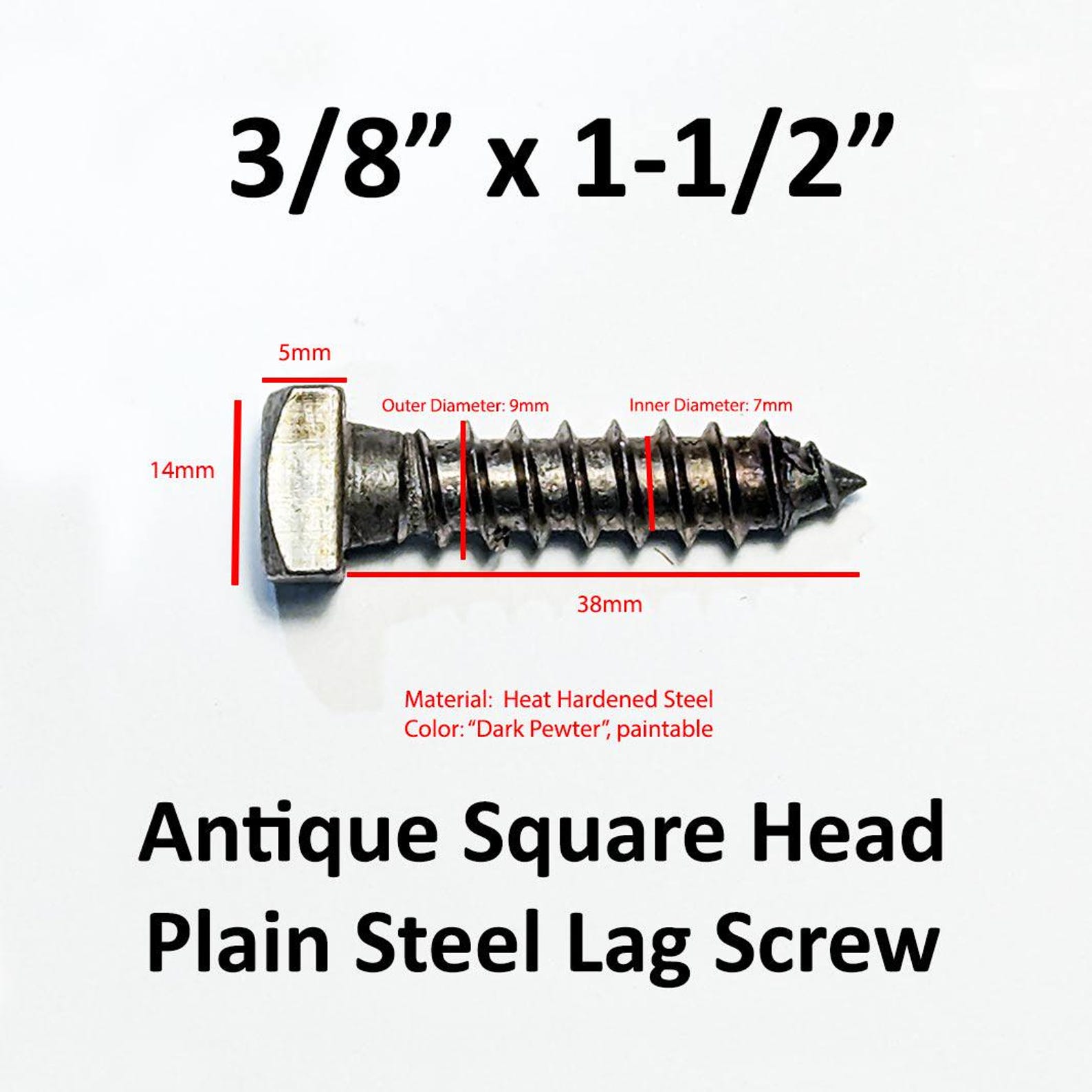 Antique Square Head Blacksmith Lag Screws Plain Steel Paintable Rustic ...