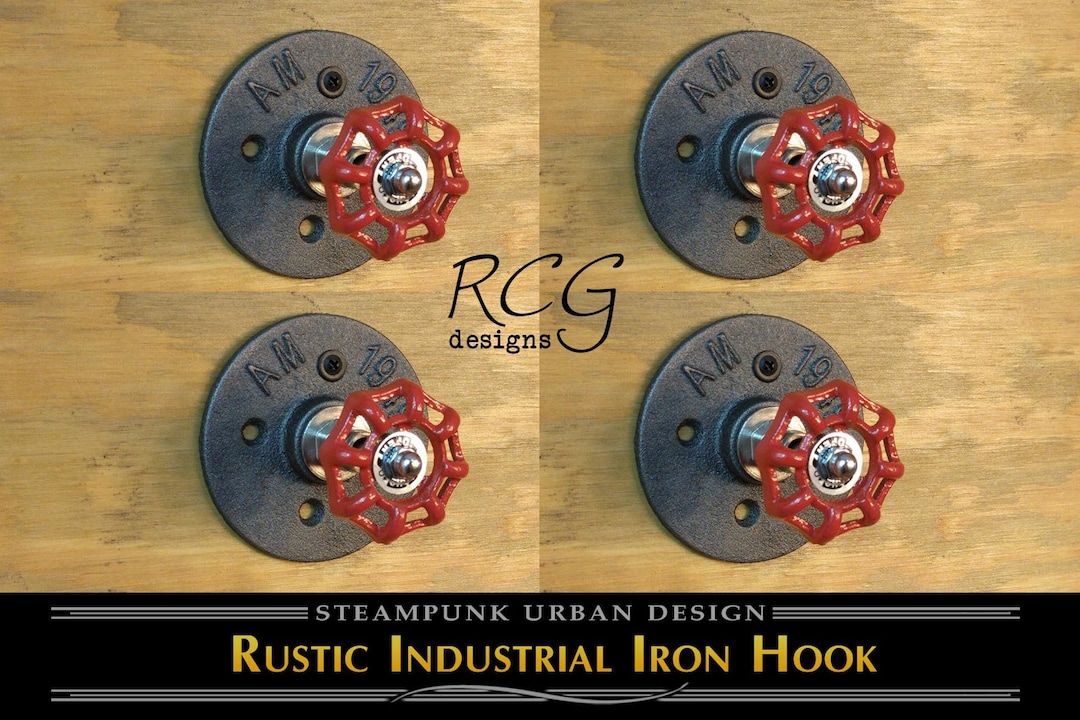4-pack Industrial Pipe Knob Hook D - Red Handle, Urban, Steampunk ...