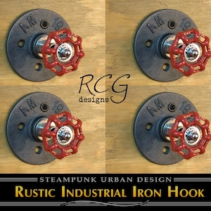 4-pack Industrial Pipe Knob Hook D Red Handle, Urban, Steampunk, Rustic ...