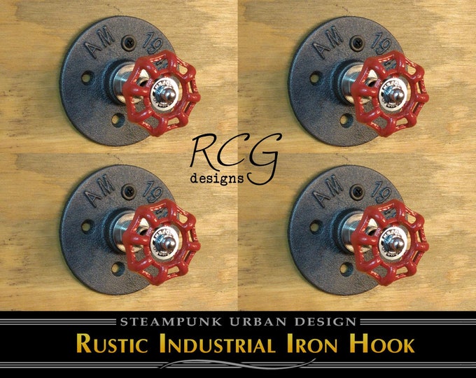 4-pack Industrial Pipe Knob Hook D - Red Handle, Urban, Steampunk ...