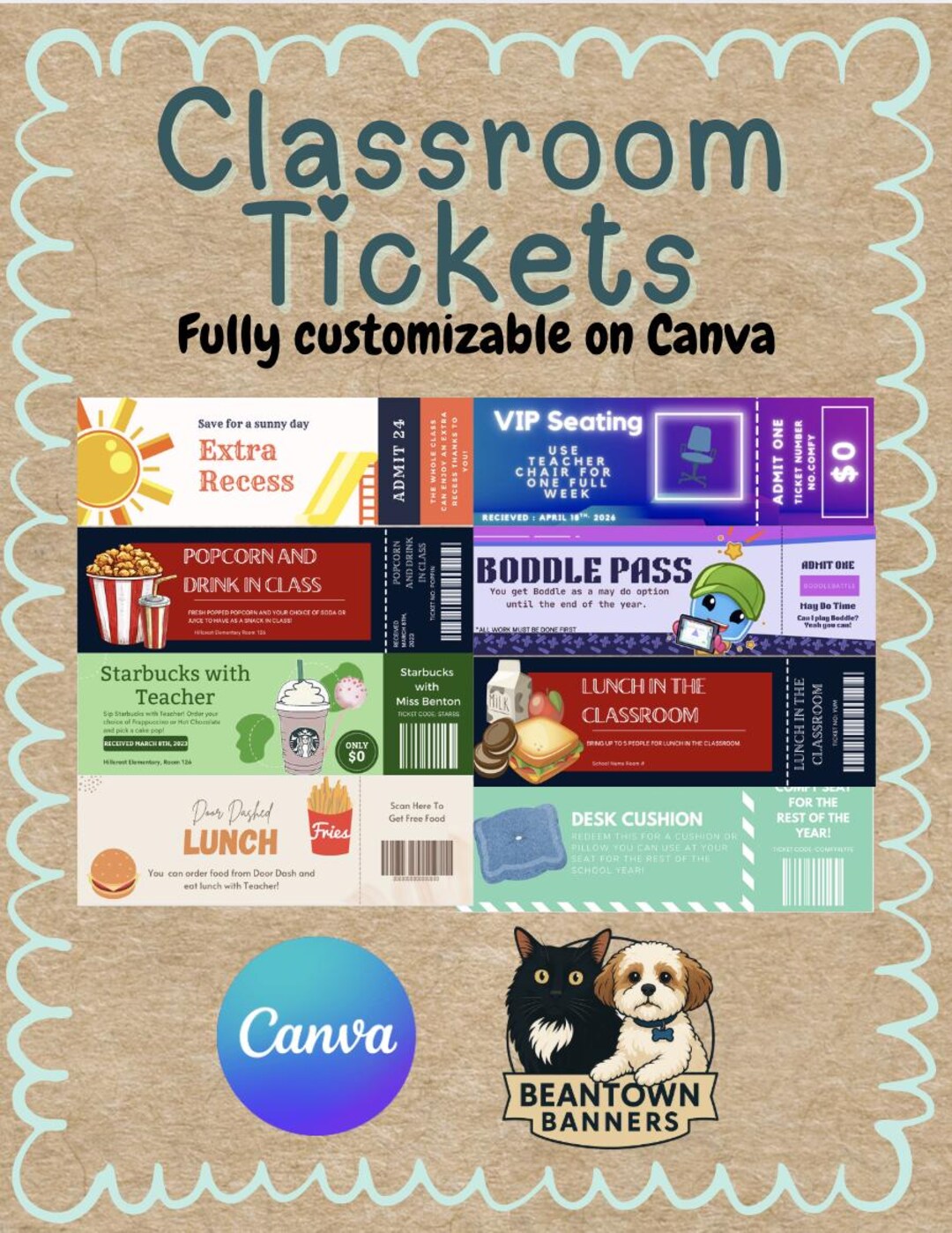 Classroom Tickets (8 Designs) | Canva Mockups | Digital Download - Etsy