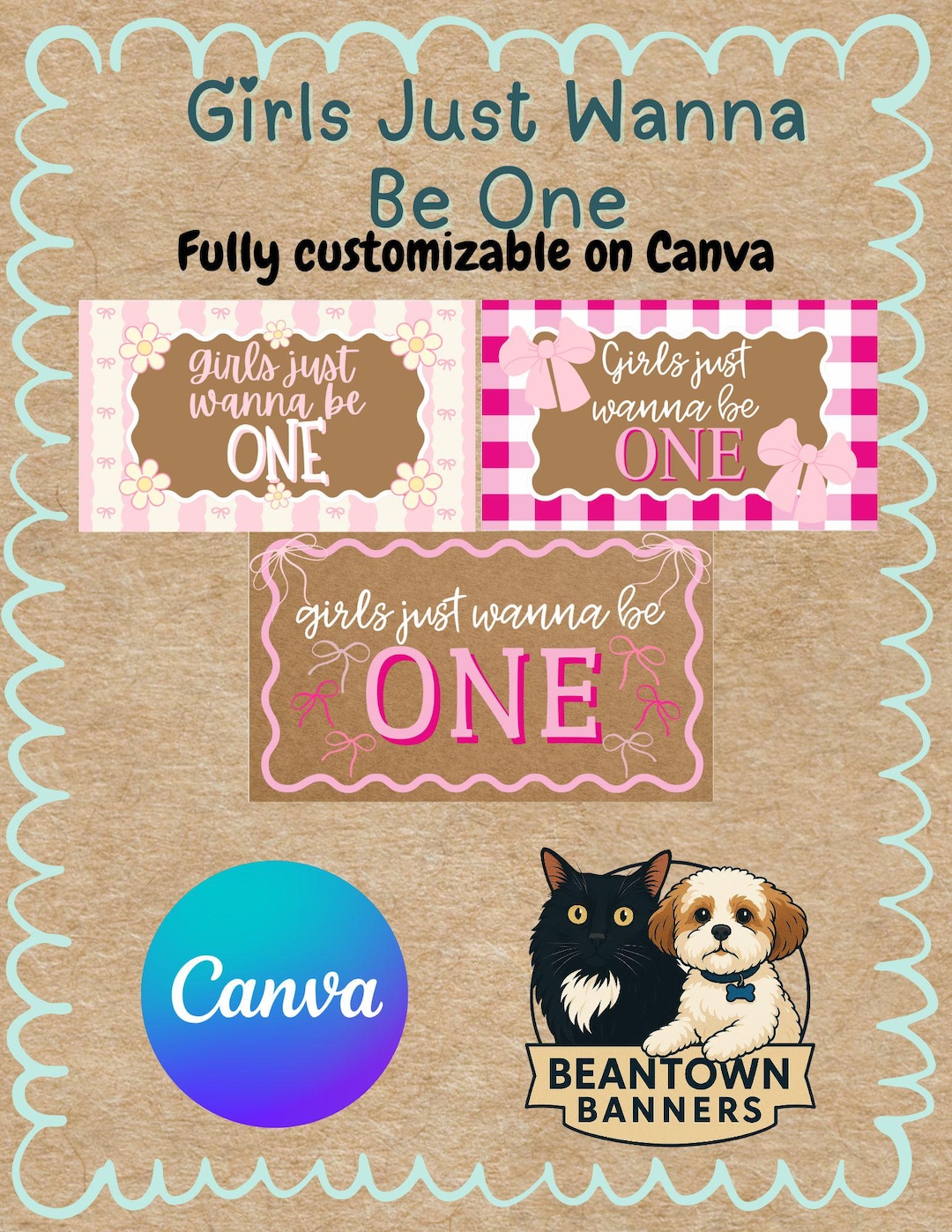 Girls Just Wanna Be One Banner Templates (3 Designs) - Etsy