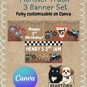 Monster Truck Banner Templates (3 Designs) | Banner Mockups | Digital ...