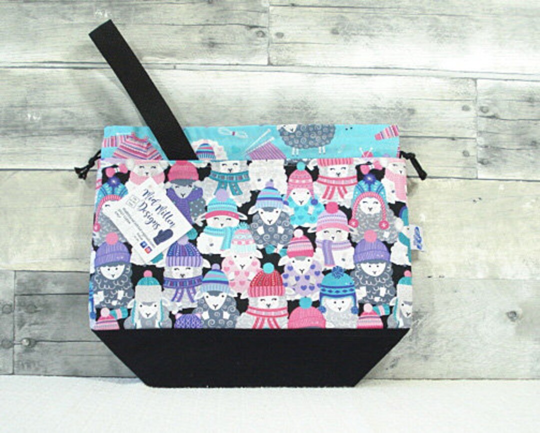 Sheep in Hats & Scarves Cinch Sack Project Bags; Canvas Project Bag ...