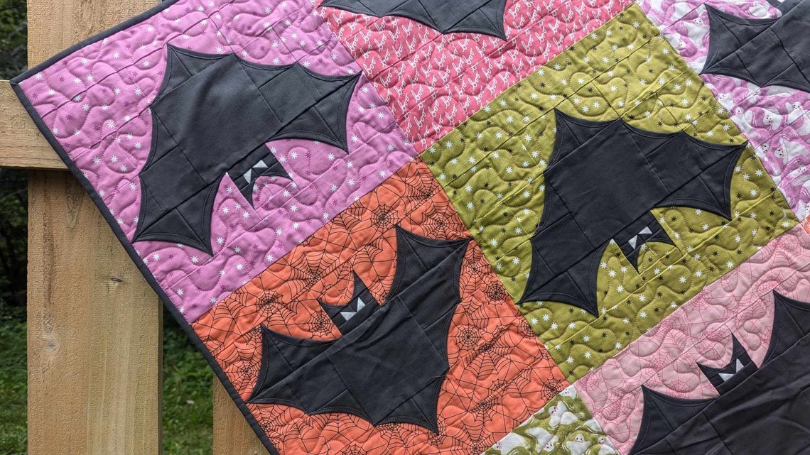 PDF Bat Crazy Quilt Pattern by Slice of Pi Quilts [halloween Quilt, Bat ...