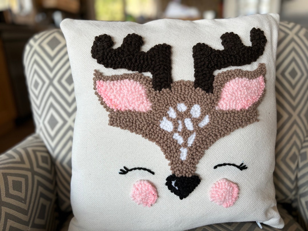 Handmade Deer Punch Needle Pillow Cover - Etsy