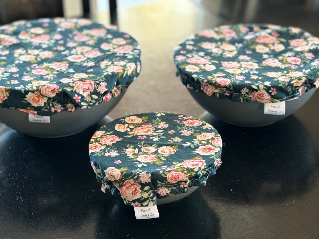 Floral Themed Sustainable & Reuasble Washable Lined Bowl Covers - Set ...