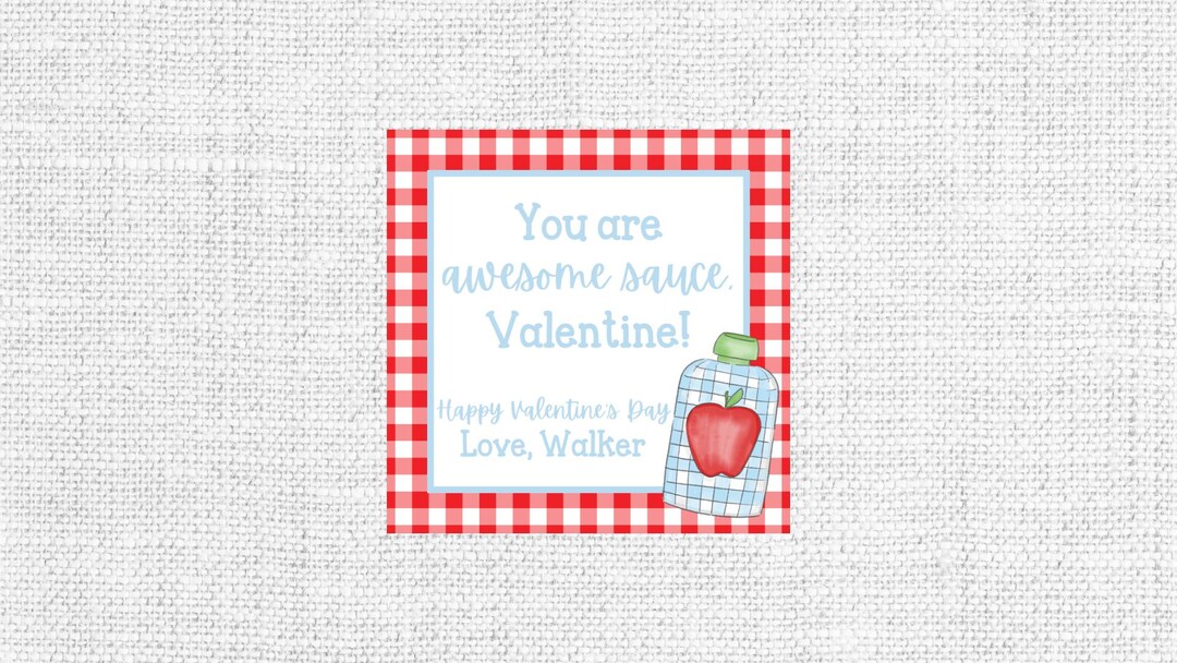 Applesauce Printable Valentine Tag, Personalized Printable Valentine ...