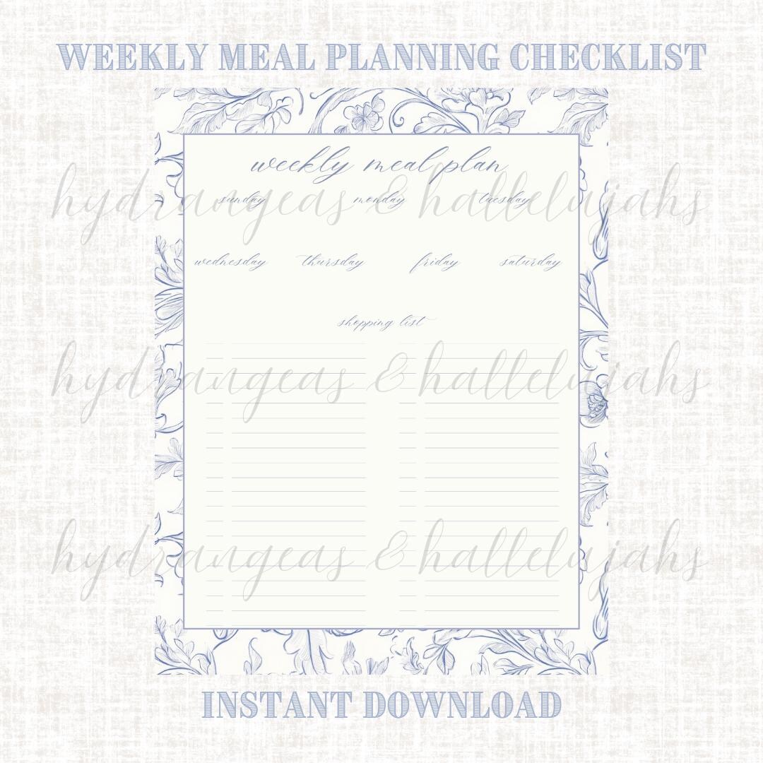 Printable Weekly Meal Planning Checklist, Meal Prep and Shopping List ...