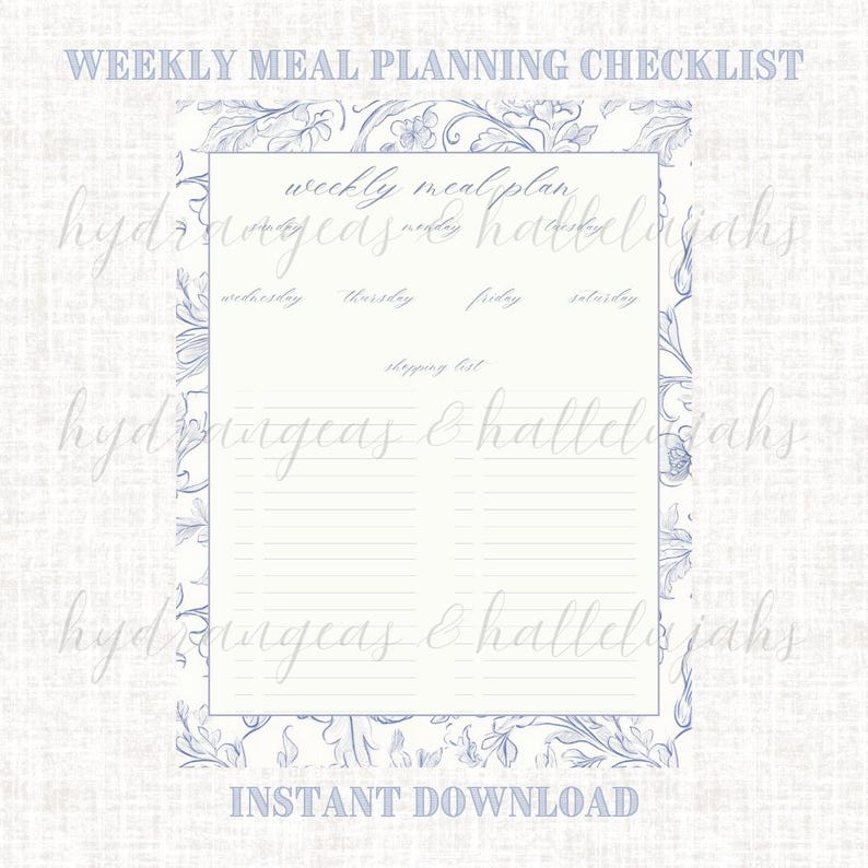 Printable Weekly Meal Planning Checklist, Meal Prep and Shopping List ...