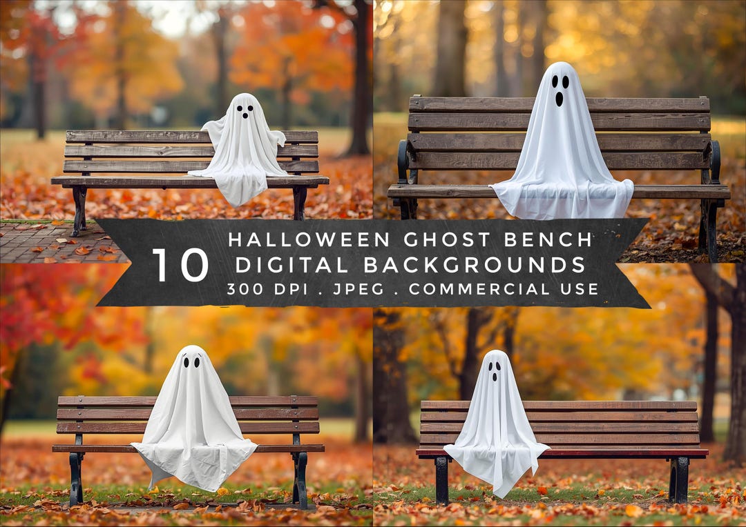 Halloween Ghost Bench Digital Backgrounds: Spooky Autumn Park (digital ...