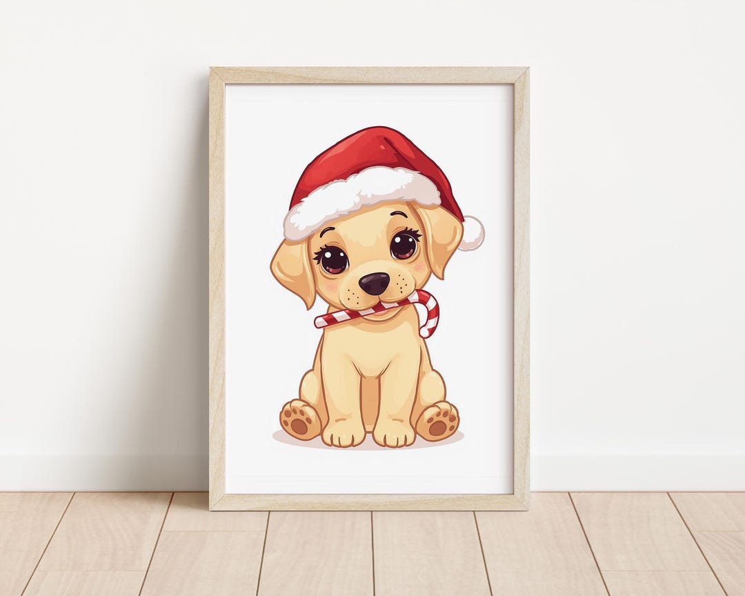 Yellow Labrador Kawaii Christmas Print, Cute Dog Holiday Wall Art ...