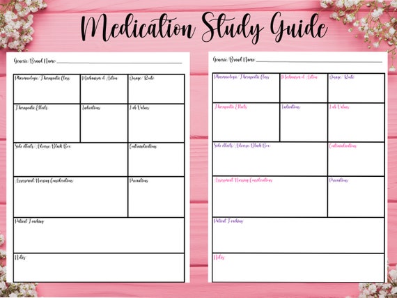 Medication Study Guide/template-printable/digital PDF in Color - Etsy
