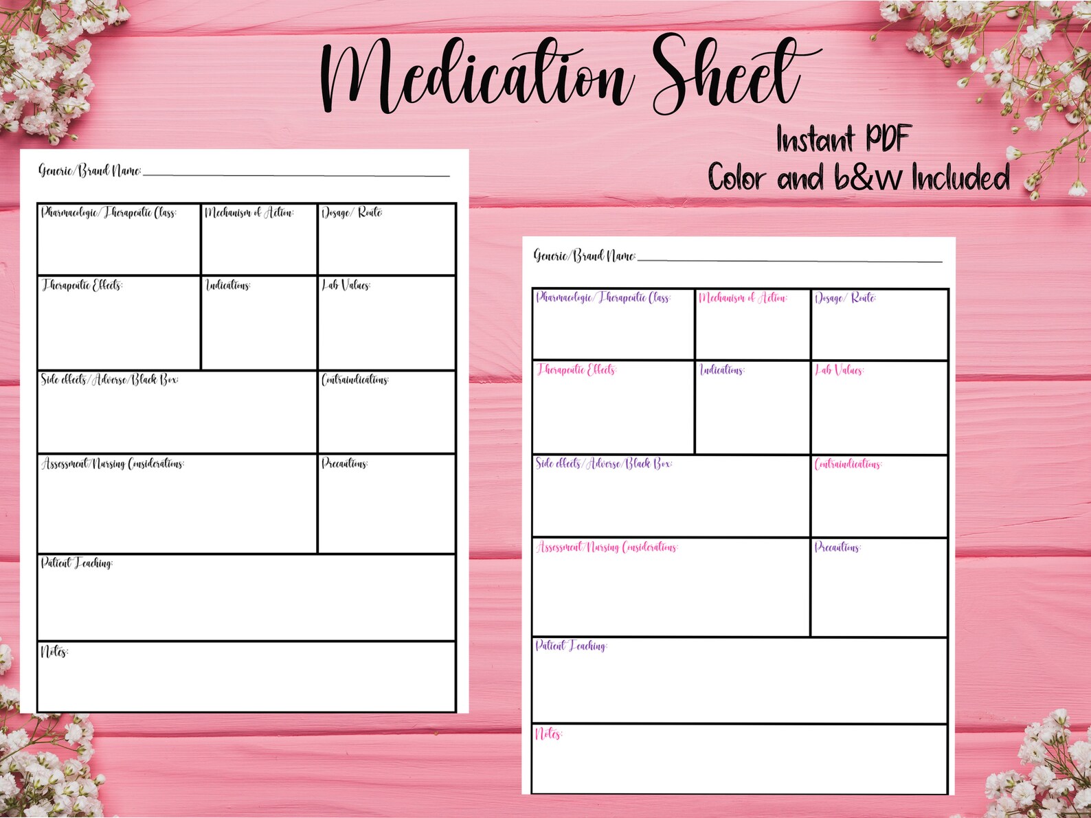 Medication Study Guide/template-printable/digital PDF in Color - Etsy