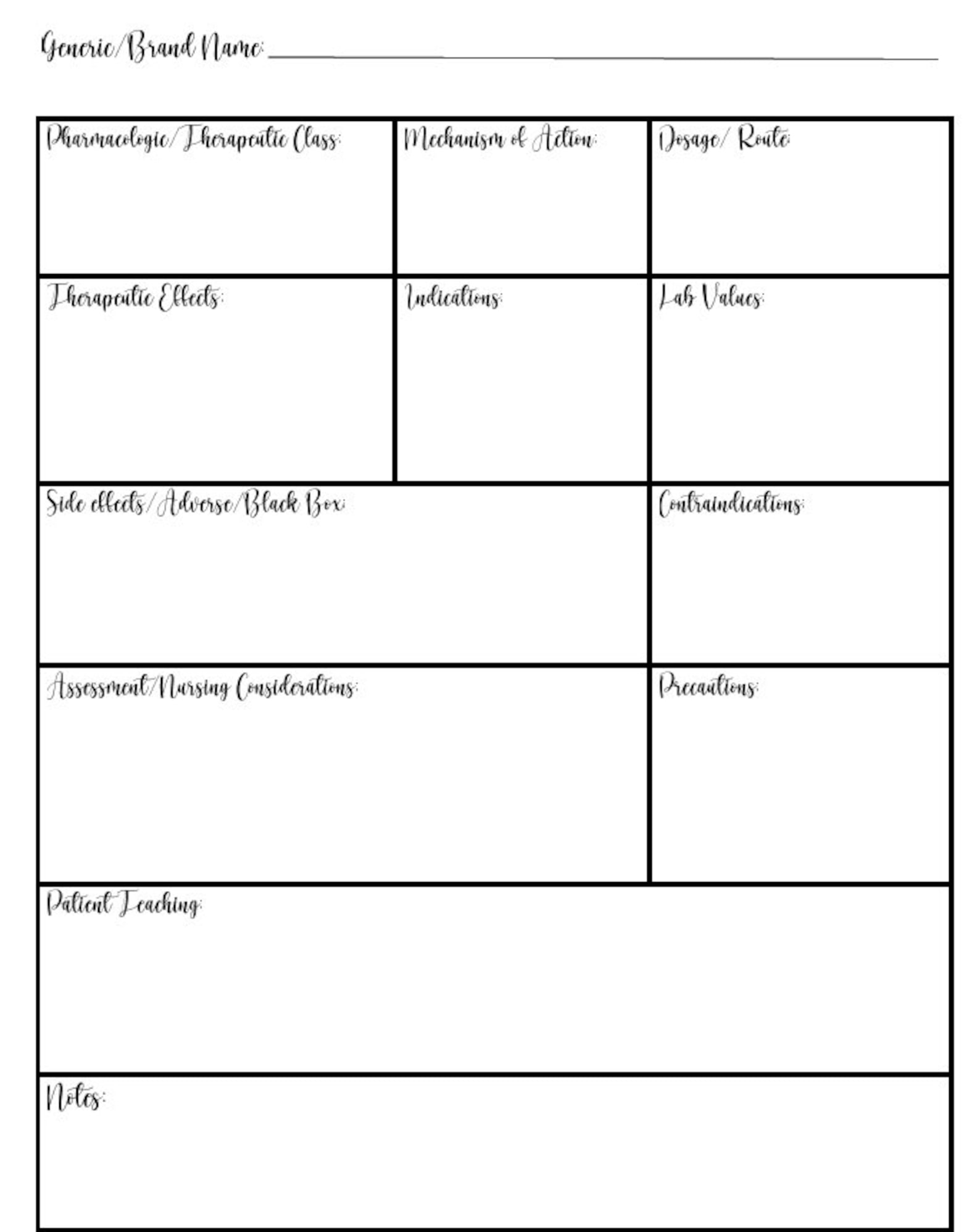 Medication Study Guide/template-printable/digital PDF in Color - Etsy