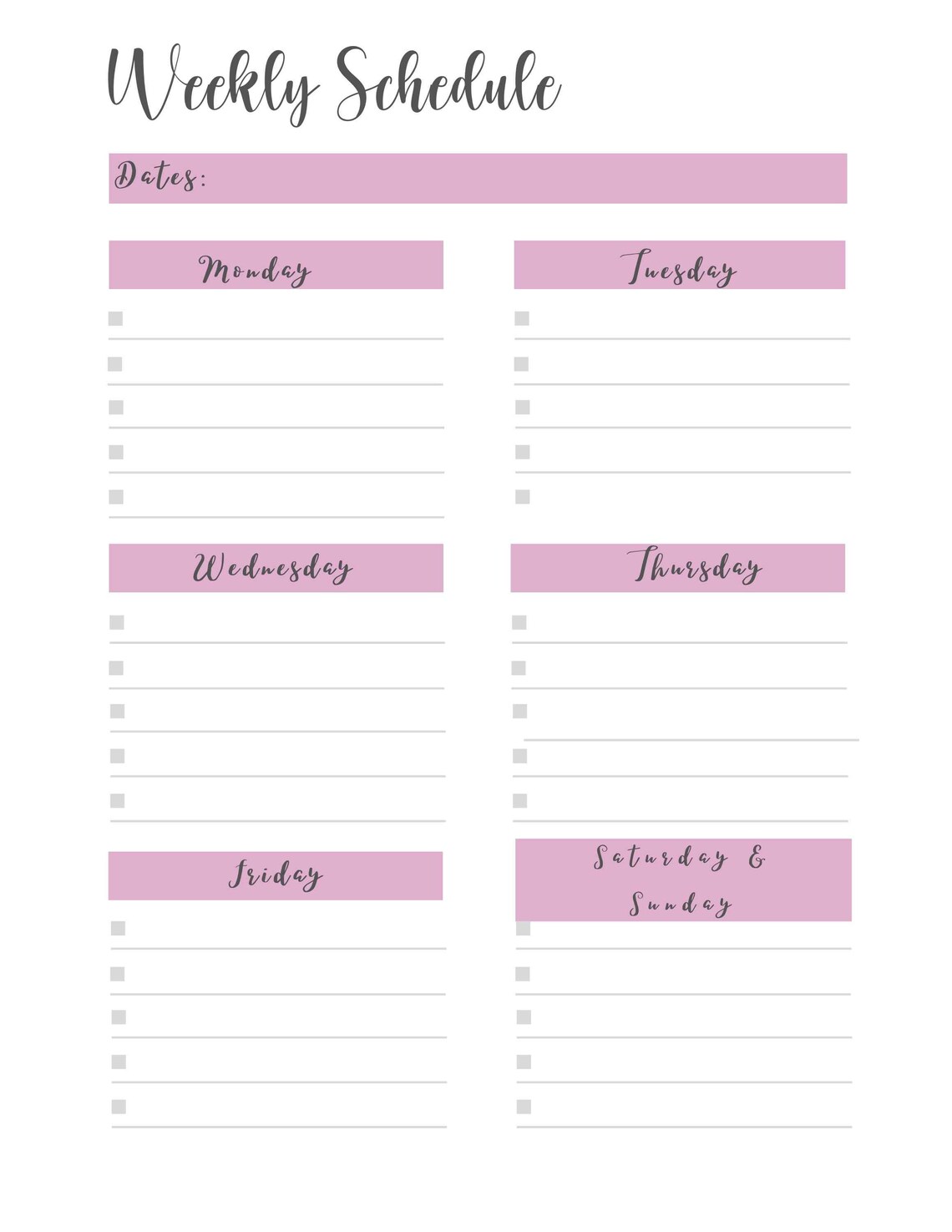 Weekly Schedule-Printable-Planner | Etsy