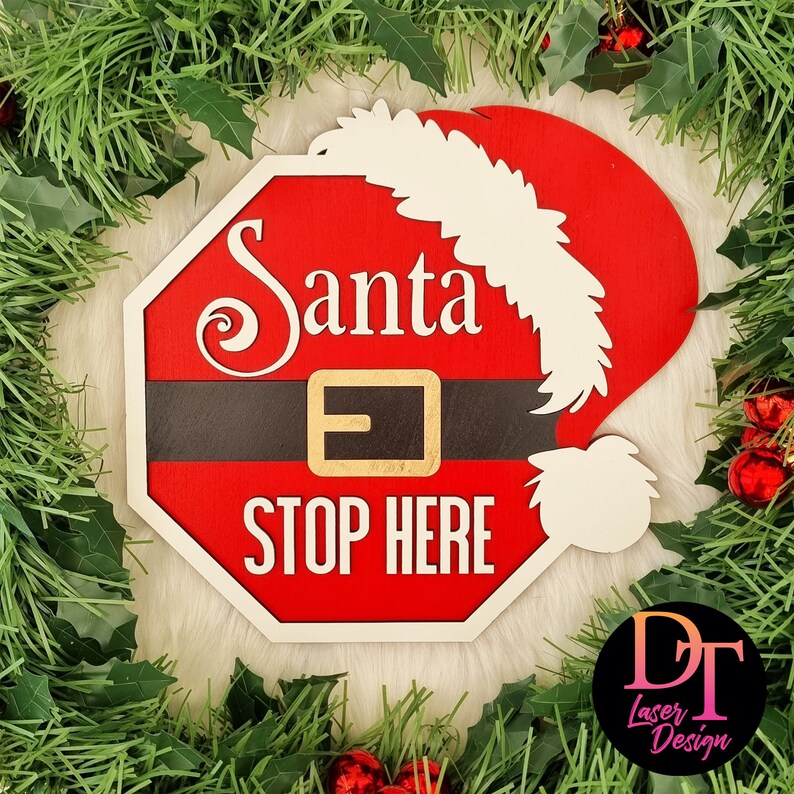 Santa Please Stop Here Christmas Sign | Wall Hanging | Stop Sign ...