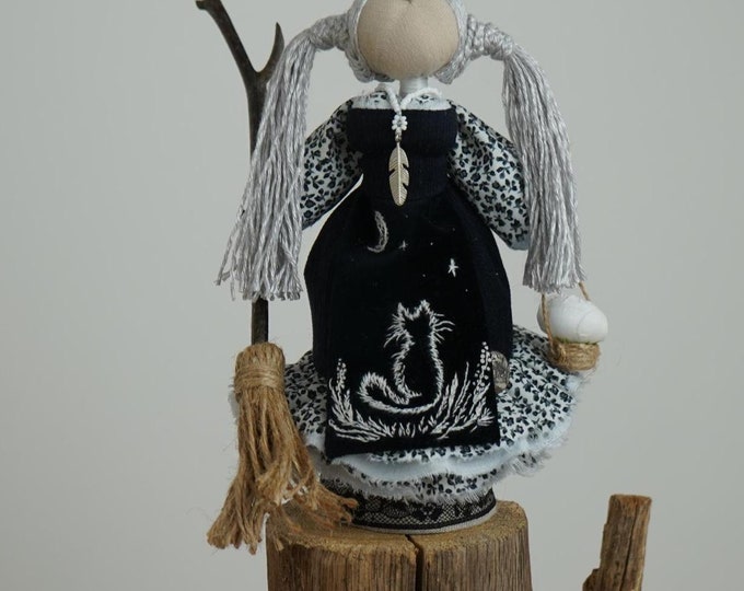 Black Cat Baba Yaga With the Moon Handmade Ethnic Folk Traditional Doll ...