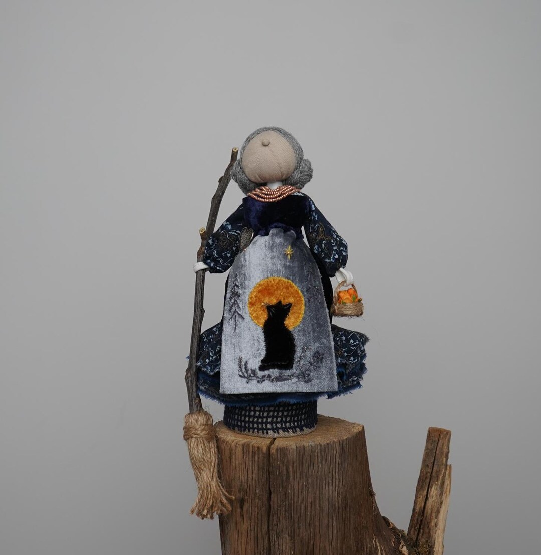 Black Cat Baba Yaga With the Moon Handmade Ethnic Folk Traditional Doll ...