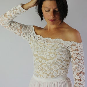 Lace wedding top with long sleeves bridal lace top lace off | Etsy