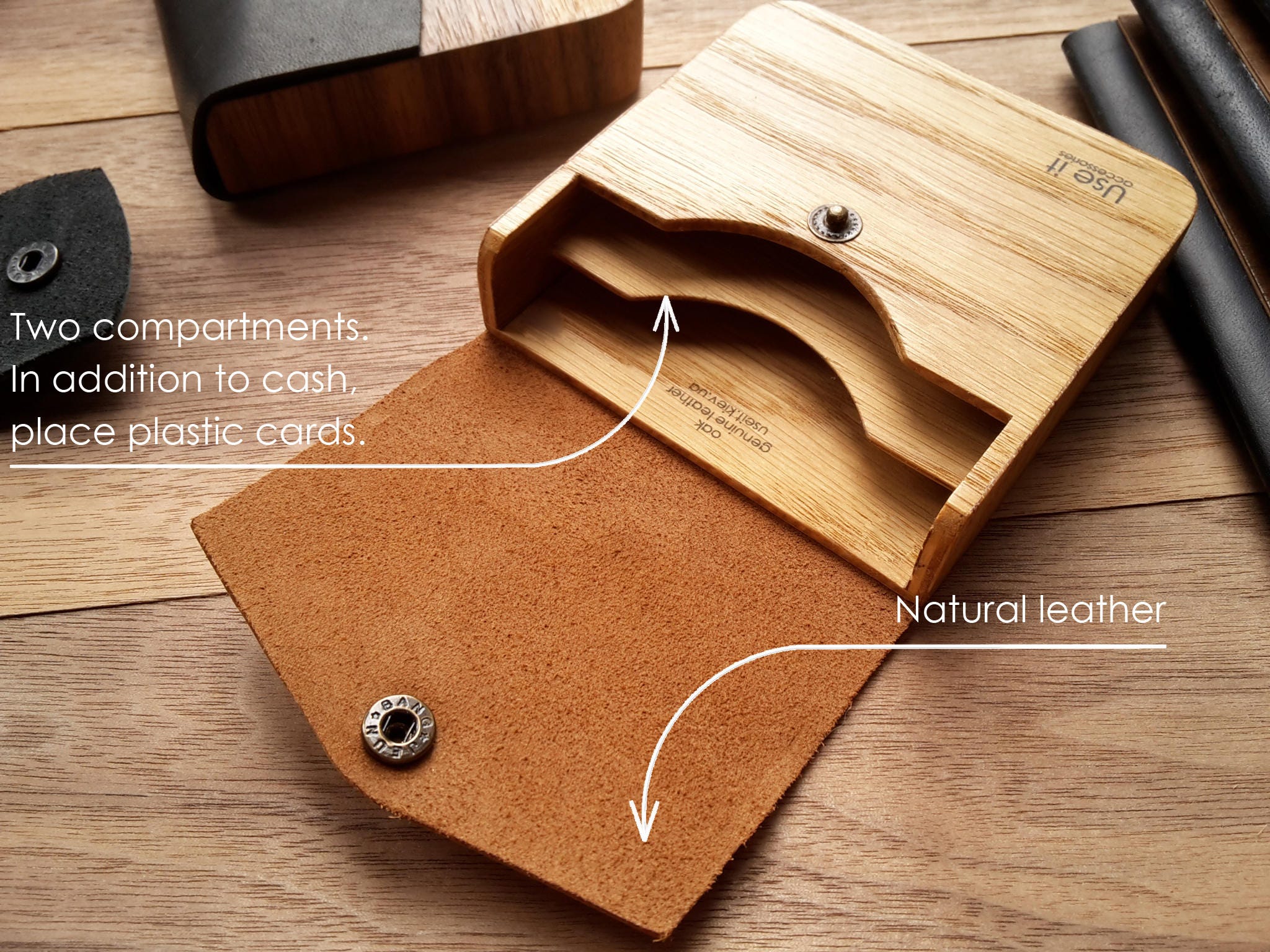 Wooden Wallet Leather Wallet Business Card Holder Wallet | Etsy