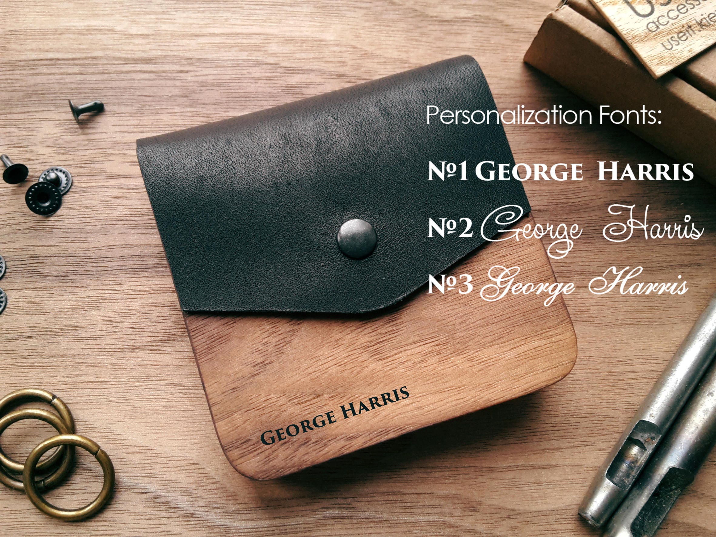 Wooden Wallet Leather Wallet Business Card Holder Wallet | Etsy