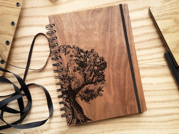 Wooden Notebook Custom Tree Journal Blank or Line Ivory - Etsy