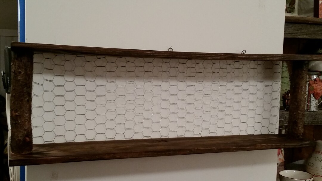 Rustic Hand Made Pallet Wood and Natural Log Wall Shelf With Chicken ...