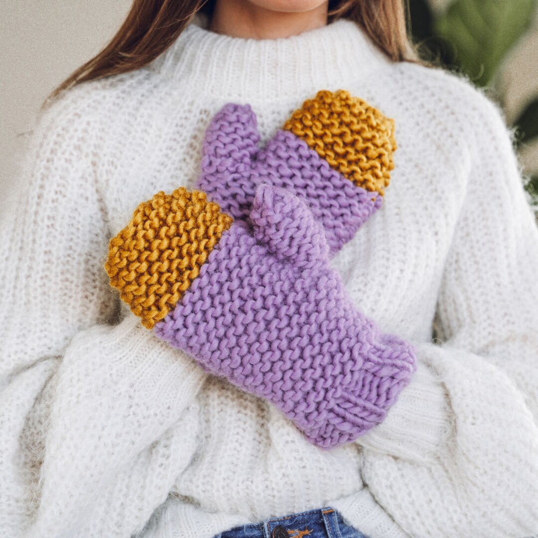 Knit Kit - Chunky Knitted Colour Pop Mittens, Craft Lover Knitting Kit ...