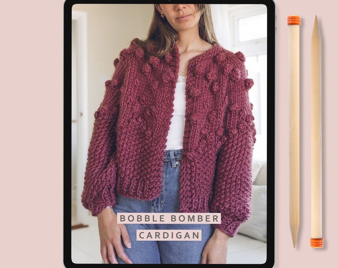 Bubble Sleeve Chunky Cardigan Knitting Pattern, Bobble Cardigan ...